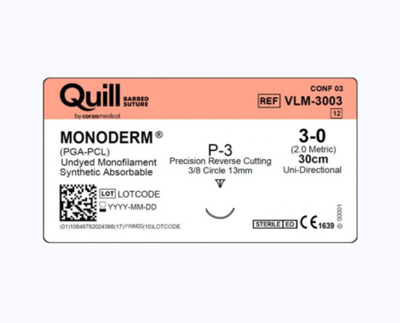 Quill Suture, VLM-3003, 3-0, Quill Monoderm Barbed undyed ... - eSutures